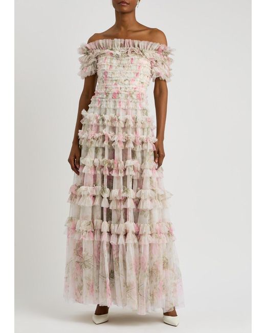 Needle & Thread Rose Lisette Off-The-Shoulder Ruffled Tulle Gown in ...