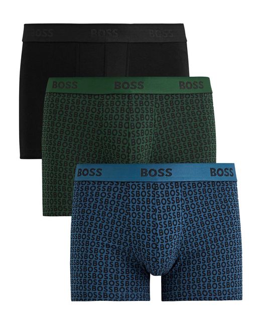 BOSS Logo Stretch-Cotton Trunks in Green for Men | Lyst