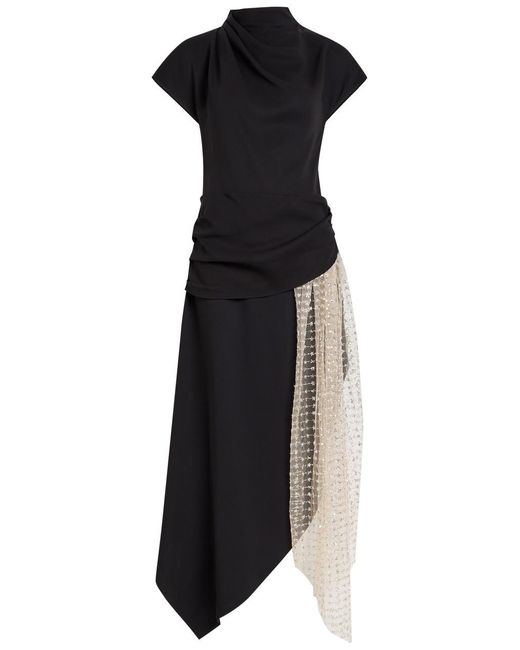 STAUD Effie Asymmetric Crepe Dress in Black | Lyst UK