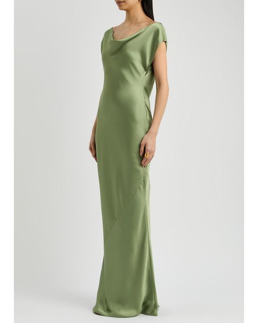 Norma Kamali Maria Satin Maxi Dress in Green | Lyst