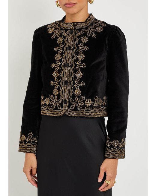RIXO London Denver Embroidered Velvet Jacket in Black | Lyst UK