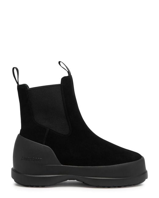Moon Boot Luna Suede Chelsea Boots in Black | Lyst