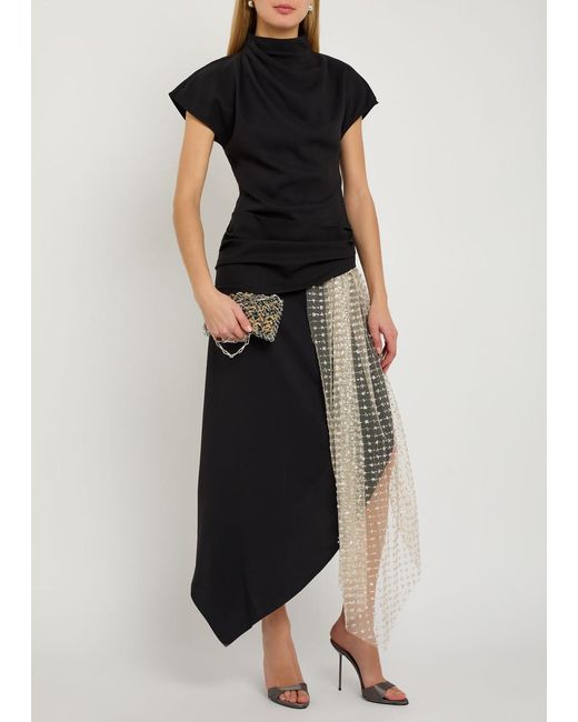 STAUD Effie Asymmetric Crepe Dress in Black | Lyst UK