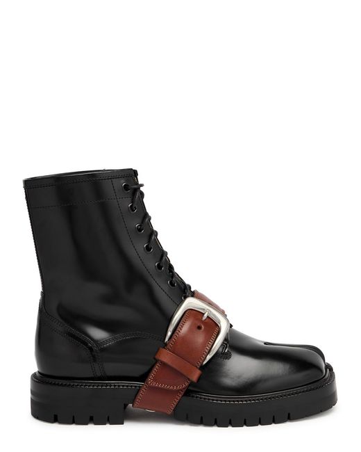 Maison Margiela Tabi Glossed Leather Combat Boots in Black | Lyst