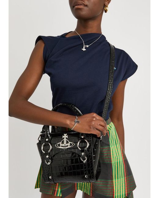 Vivienne Westwood Betty Small Crocodile-Effect Leather Top Handle Bag in Black | Lyst