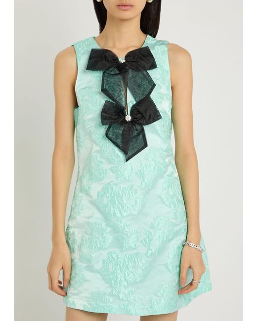 Sister Jane Waters Edge Bow-Appliquéd Cloqué Mini Dress in Green | Lyst UK
