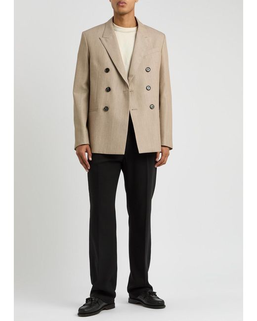 Ami Paris Slit-Back Double-Breasted Wool Blazer in Natural for Men | Lyst