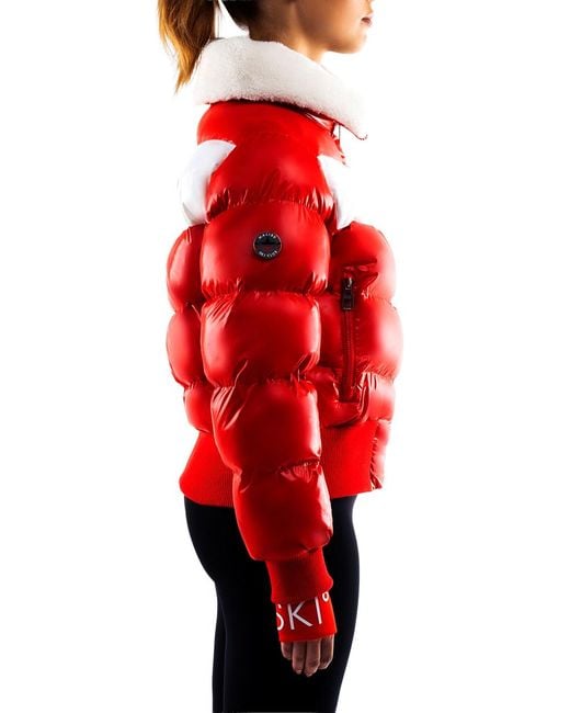 Malibu Ski Club Apres Slick Bomber Jacket in Red | Lyst UK