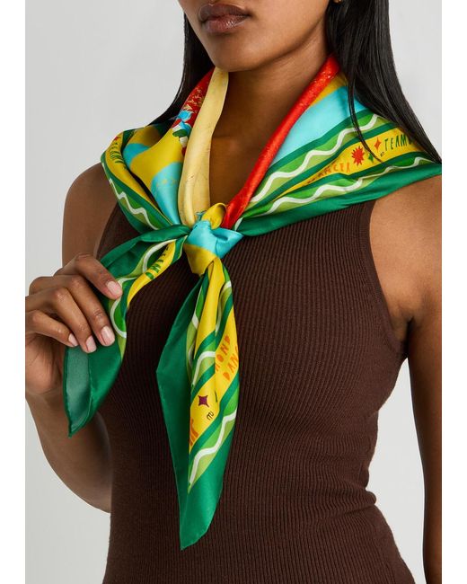 ALÉMAIS All Aboard Printed Silk Scarf in Green | Lyst