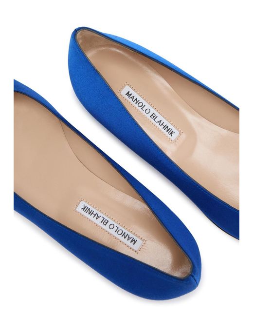 Manolo Blahnik Hangisiflat 10 Silk-Satin Flats in Blue | Lyst