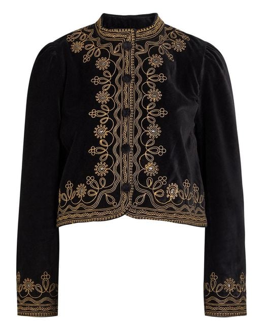 RIXO London Denver Embroidered Velvet Jacket in Black | Lyst UK