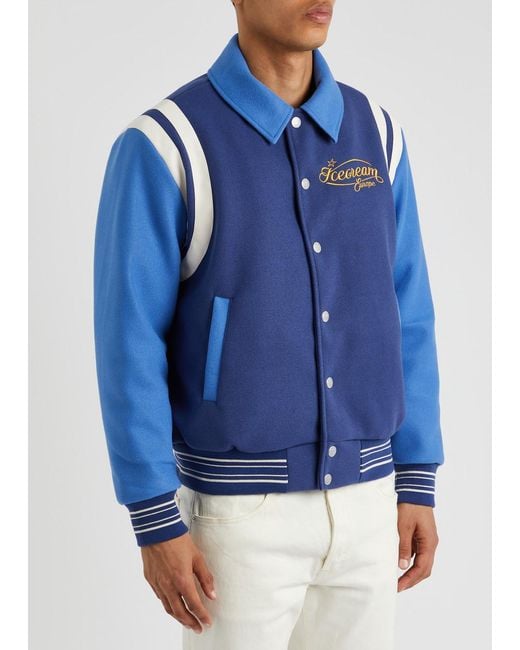 Ice Cream Mascot Panelled Felt Varsity Jacket in Blue for Men | Lyst