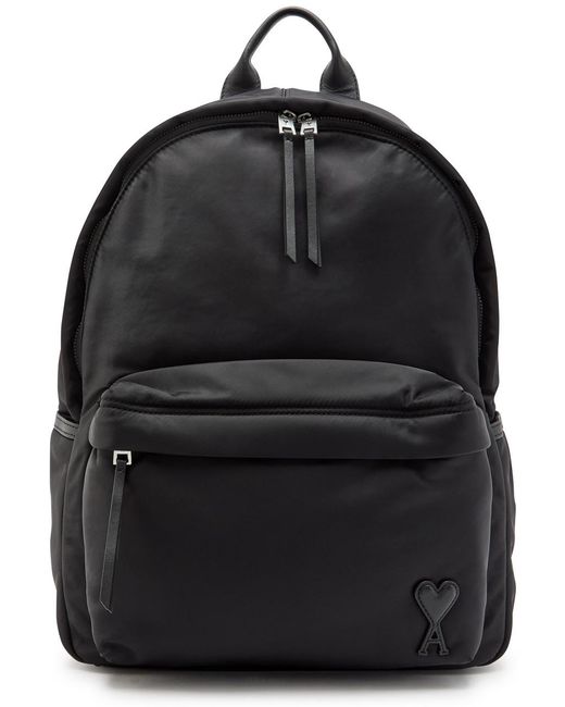 Ami Paris Marcel Logo Leather And Nylon Backpack in Black for Men | Lyst UK