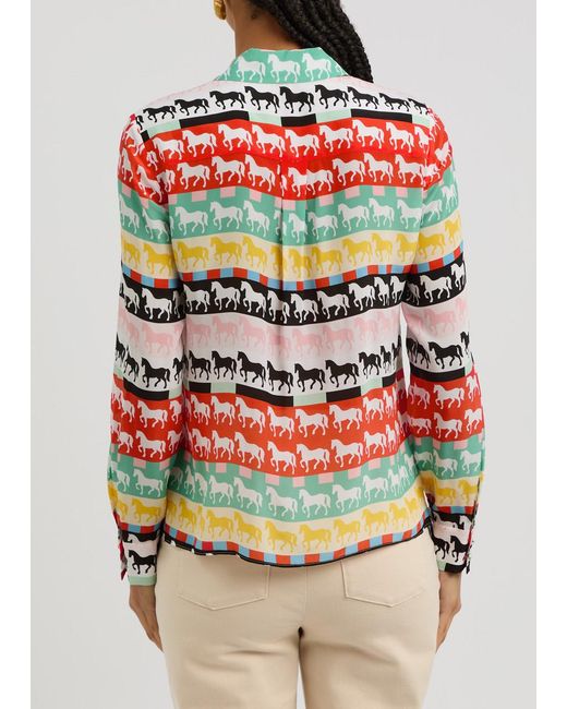 Alice + Olivia Willa Horse-Print Silk Shirt in Red | Lyst