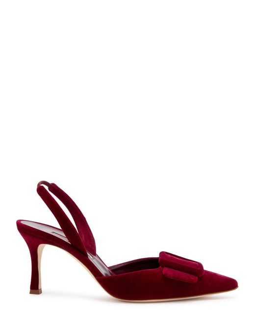 Manolo Blahnik Maysli 70 Velvet Slingback Pumps in Red | Lyst