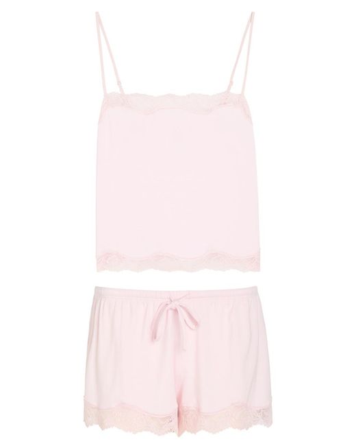 Skims Lace-Trim Stretch-Modal Pyjama Set in Pink | Lyst UK