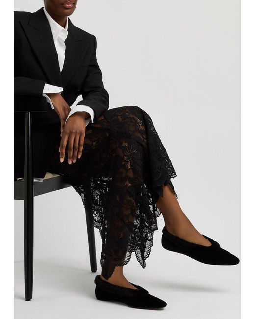 TOTEME Shearling-Trimmed Velvet Flats in Black | Lyst