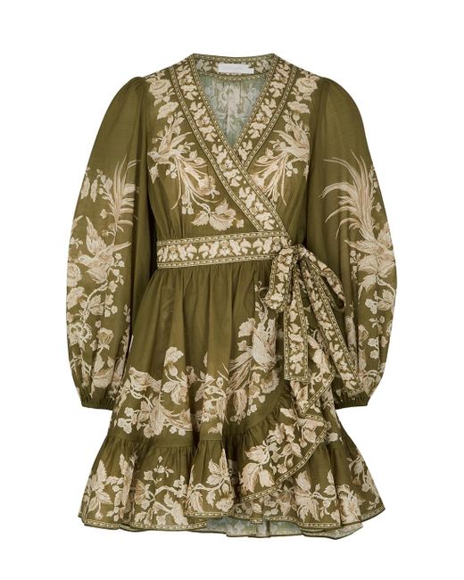 Zimmermann Anneke Floral-print Cotton Wrap Dress in Olive (Green) | Lyst Zimmermann Anneke Floral-print Cotton Wrap Dress in Olive (Green) | Lyst