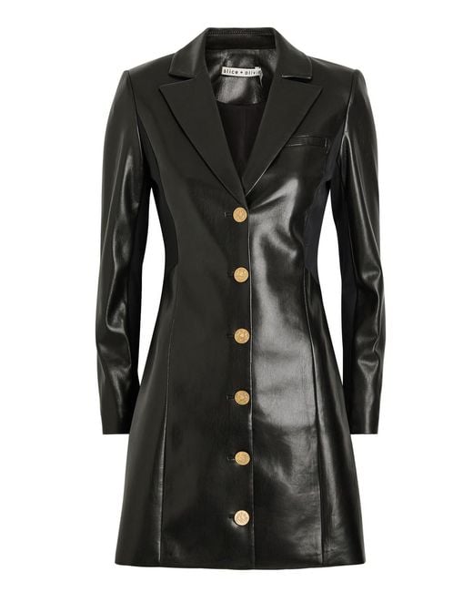 Alice + Olivia Michelle Faux Leather Mini Blazer Dress in Black | Lyst UK