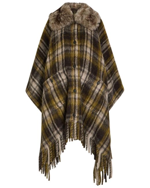 Moncler Plaid Brushed Wool-Blend Cape in Brown | Lyst UK