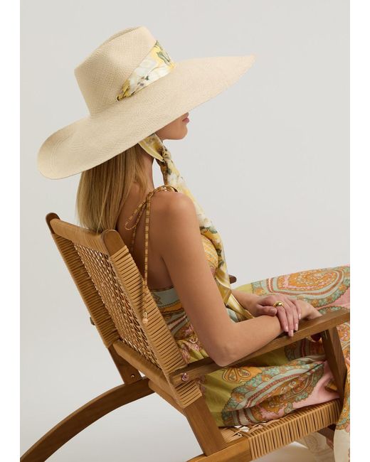 Zimmermann Scarf-Embellished Straw Sun Hat in Metallic | Lyst