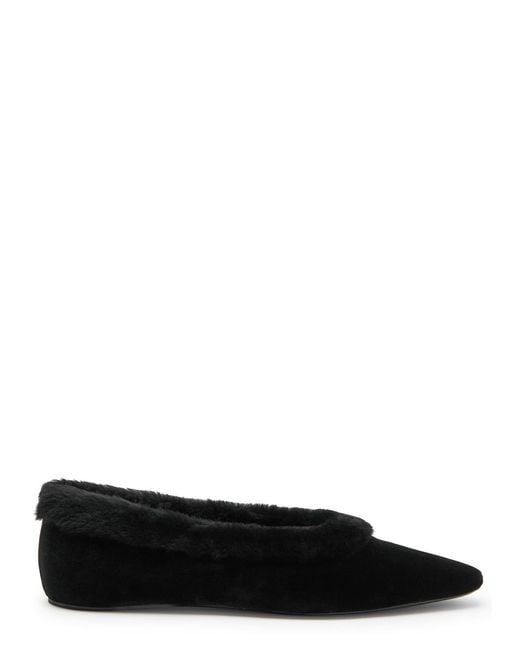 TOTEME Shearling-Trimmed Velvet Flats in Black | Lyst