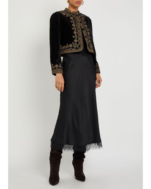 RIXO London Denver Embroidered Velvet Jacket in Black | Lyst UK
