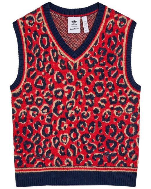 Wales Bonner Adidas X X Leopard-Intarsia Knit Vest in Red | Lyst UK