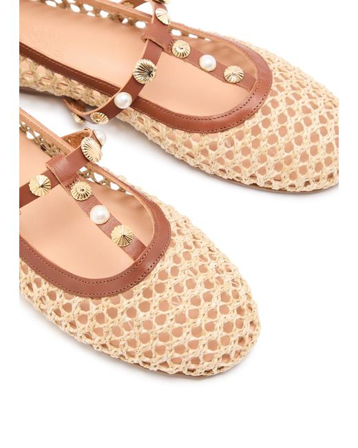 Ancient Greek Sandals Aerati Embellished Raffia Ballet Flats in Brown ...