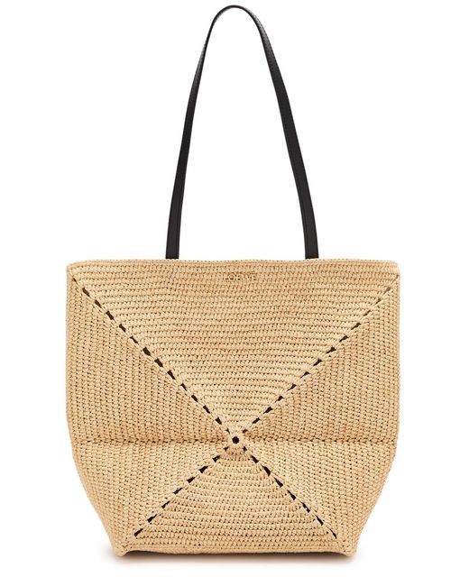 Loewe Puzzle Fold Woven Raffia Tote in Natural | Lyst