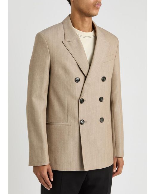 Ami Paris Slit-Back Double-Breasted Wool Blazer in Natural for Men | Lyst