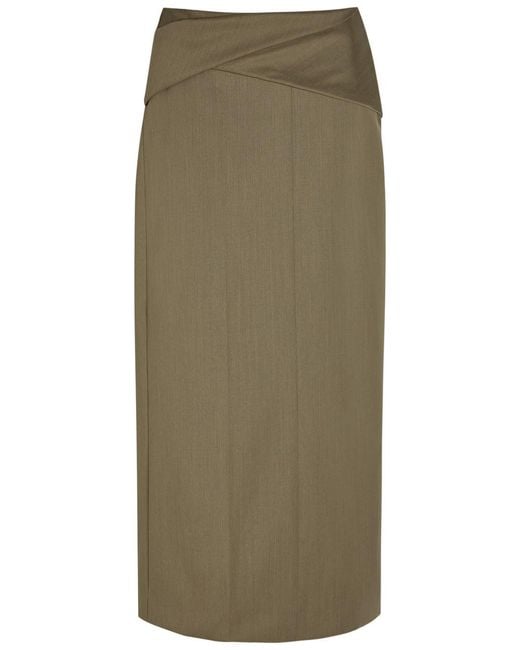 Victoria Beckham Wrap-Detail Wool-Blend Midi Skirt in Green | Lyst UK