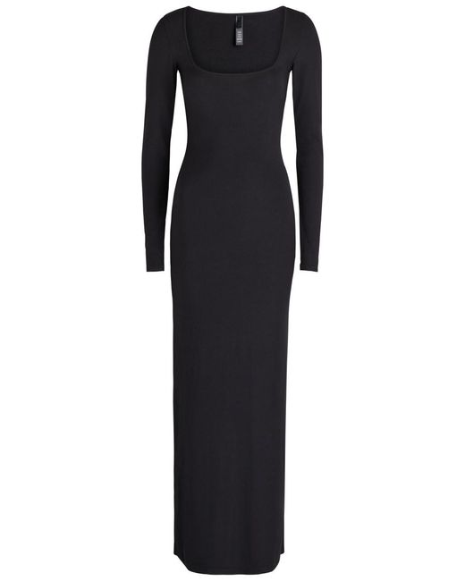 Skims Ribbed Modal-Blend Maxi Dress in Black | Lyst UK