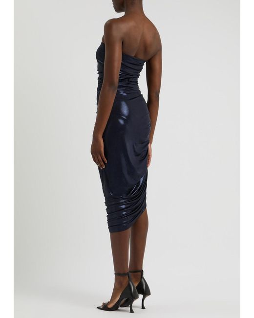 Norma Kamali Diana Strapless Satin-Jersey Midi Dress in Blue | Lyst