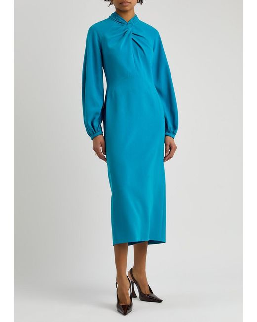 ROKSANDA Rima Knotted Crepe Midi Dress in Blue | Lyst
