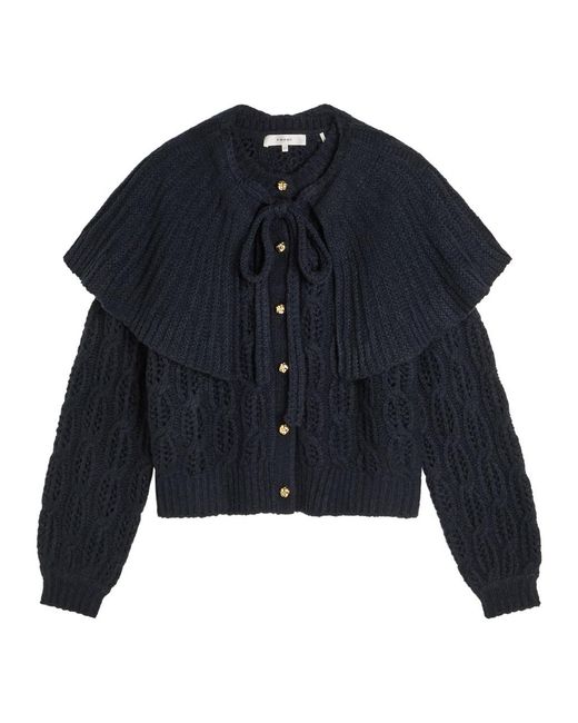 FRAME Cape-Effect Cable-Knit Wool-Blend Cardigan in Blue | Lyst UK