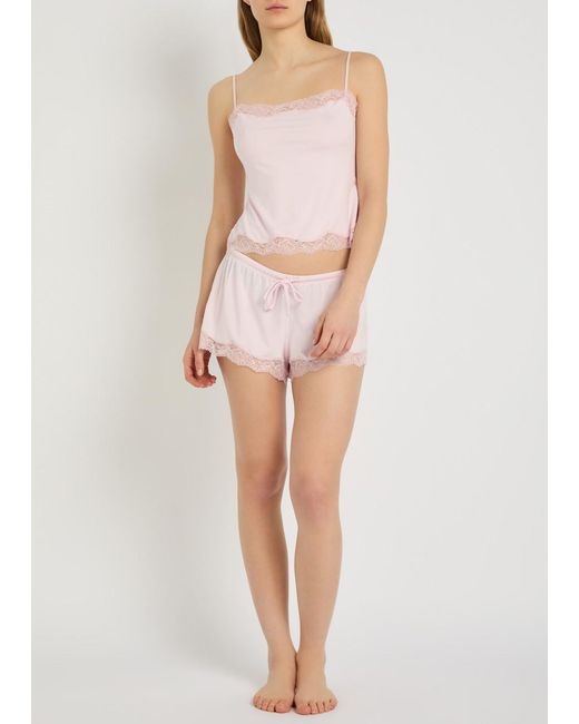 Skims Lace-Trim Stretch-Modal Pyjama Set in Pink | Lyst UK
