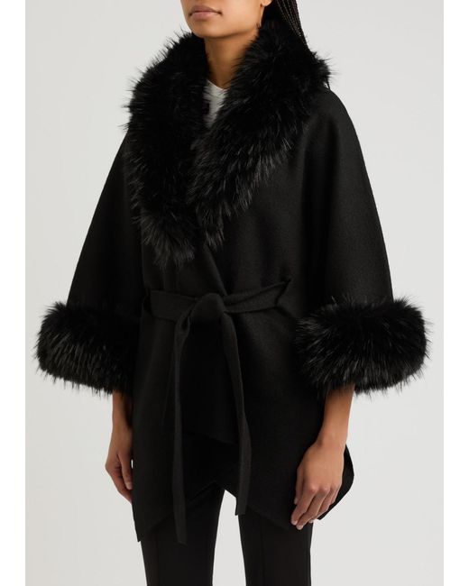 Alice + Olivia Joanna Faux Fur-Trimmed Wool Coat in Black | Lyst