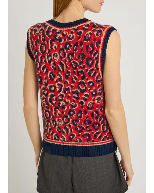 Wales Bonner Adidas X X Leopard-Intarsia Knit Vest in Red | Lyst UK