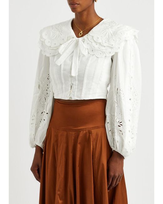 FARM Rio Richelieu Cropped Cotton Blouse, Dress, Pintuck Details in ...