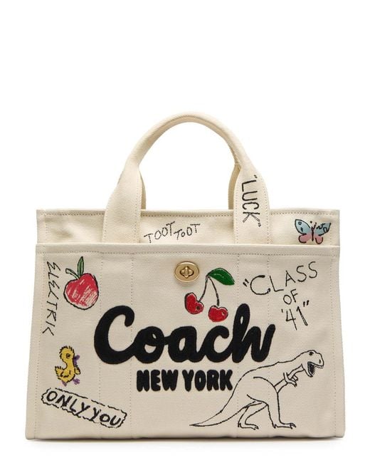 COACH Cargo Embroidered Canvas Tote in White | Lyst UK