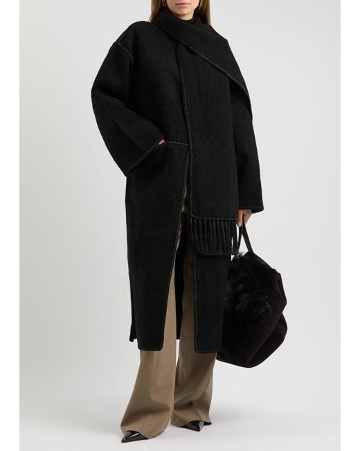 TOTEME Scarf-Effect Wool-Blend Coat in Black | Lyst