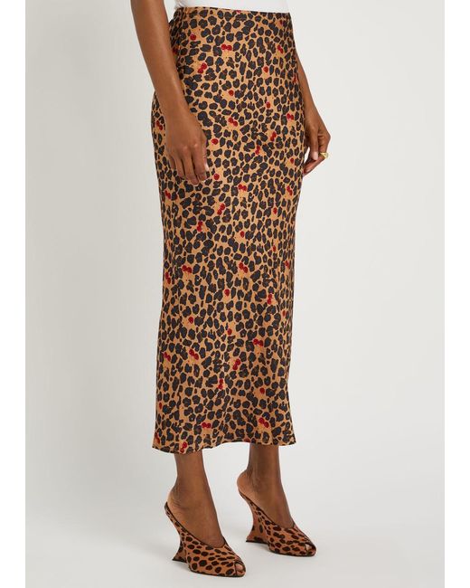 Never Fully Dressed Dorris Cherry And-Print Satin Slip Skirt in Natural ...