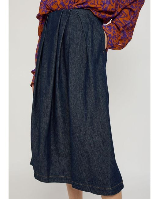 Dries Van Noten Sonista Inverted-Pleat Washed Cotton Midi Skirt in Blue ...