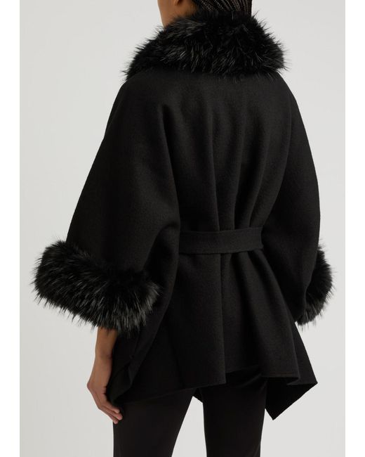 Alice + Olivia Joanna Faux Fur-Trimmed Wool Coat in Black | Lyst