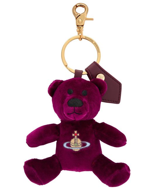 Vivienne Westwood Teddy Bear Orb-Embroidered Velvet Keyring in Purple ...