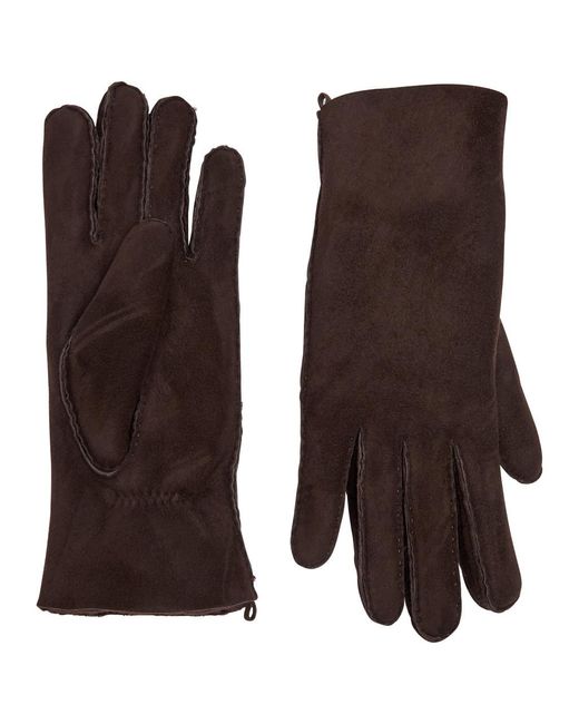 Agnelle Denise Shearling-Lined Suede Gloves in Brown | Lyst UK