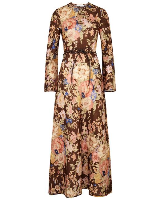 Zimmermann August Floral Print Linen Maxi Dress In Natural Lyst Uk