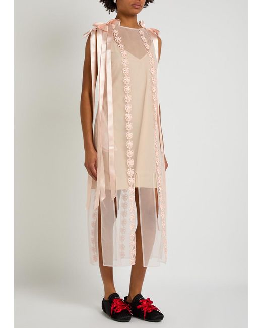 Simone Rocha Appliquéd Sheer Tulle Midi Dress in Pink | Lyst UK