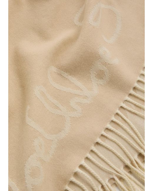 Chloé The Iconic Logo-Jacquard Wool Scarf in Natural | Lyst